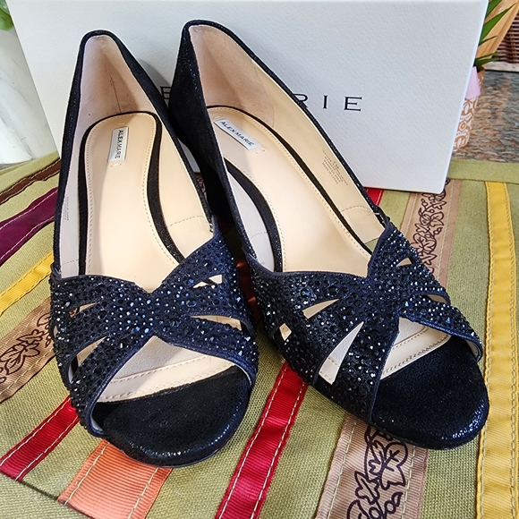 Alex Marie | Shoes | Alex Marie Black Beaded Leather Wedge Heels Size 7 ...